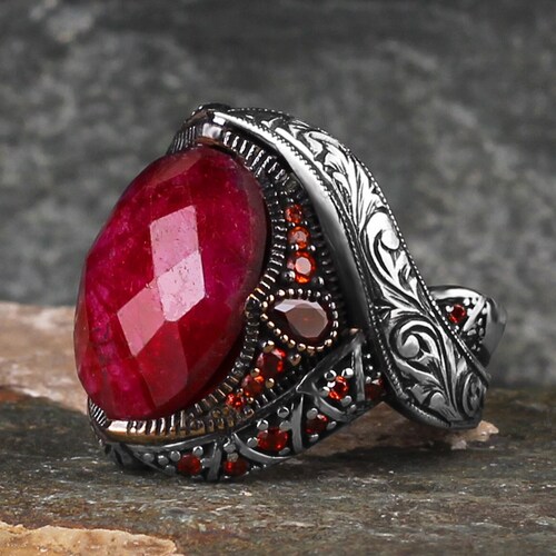 Ruby Stone Men Silver Ring 925 Sterling Silver Ruby Gemstone - Etsy