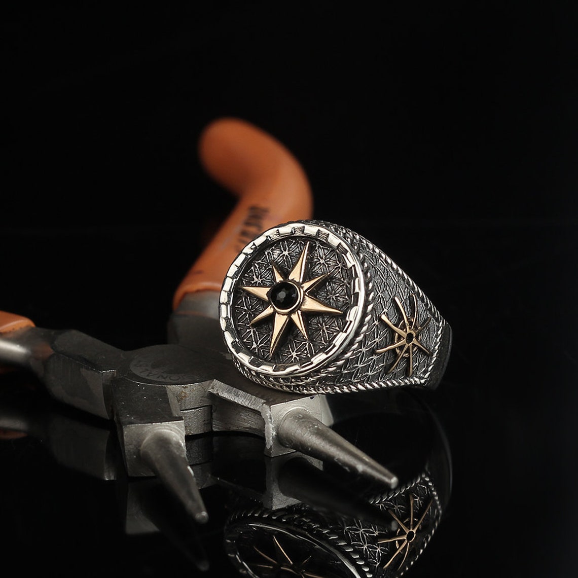 925 Sterling Silver Mens Ring Compass Engraved Men Silver Ring - Etsy