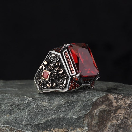 Sterling Silver Mens Ring Red Stone Ring - Etsy