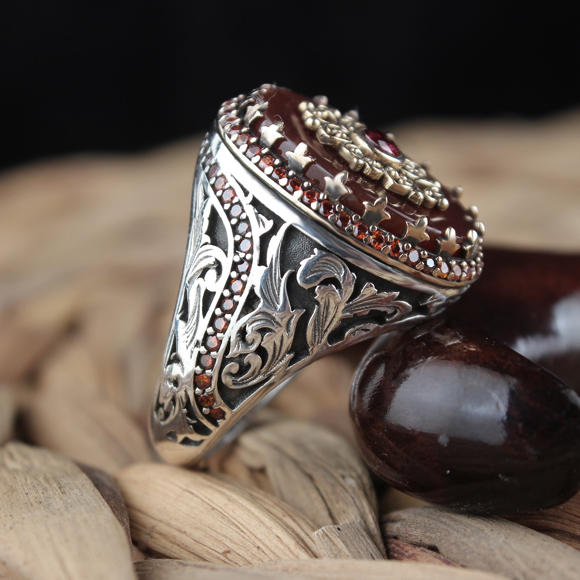 925 Sterling Silver Mens Ring Natural Agate Gemstone Handmade | Etsy