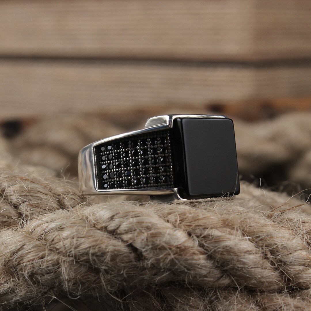 Meir Silver 925 Sterling Silver Mens Ring Onyx Stone Men Minimalist ...