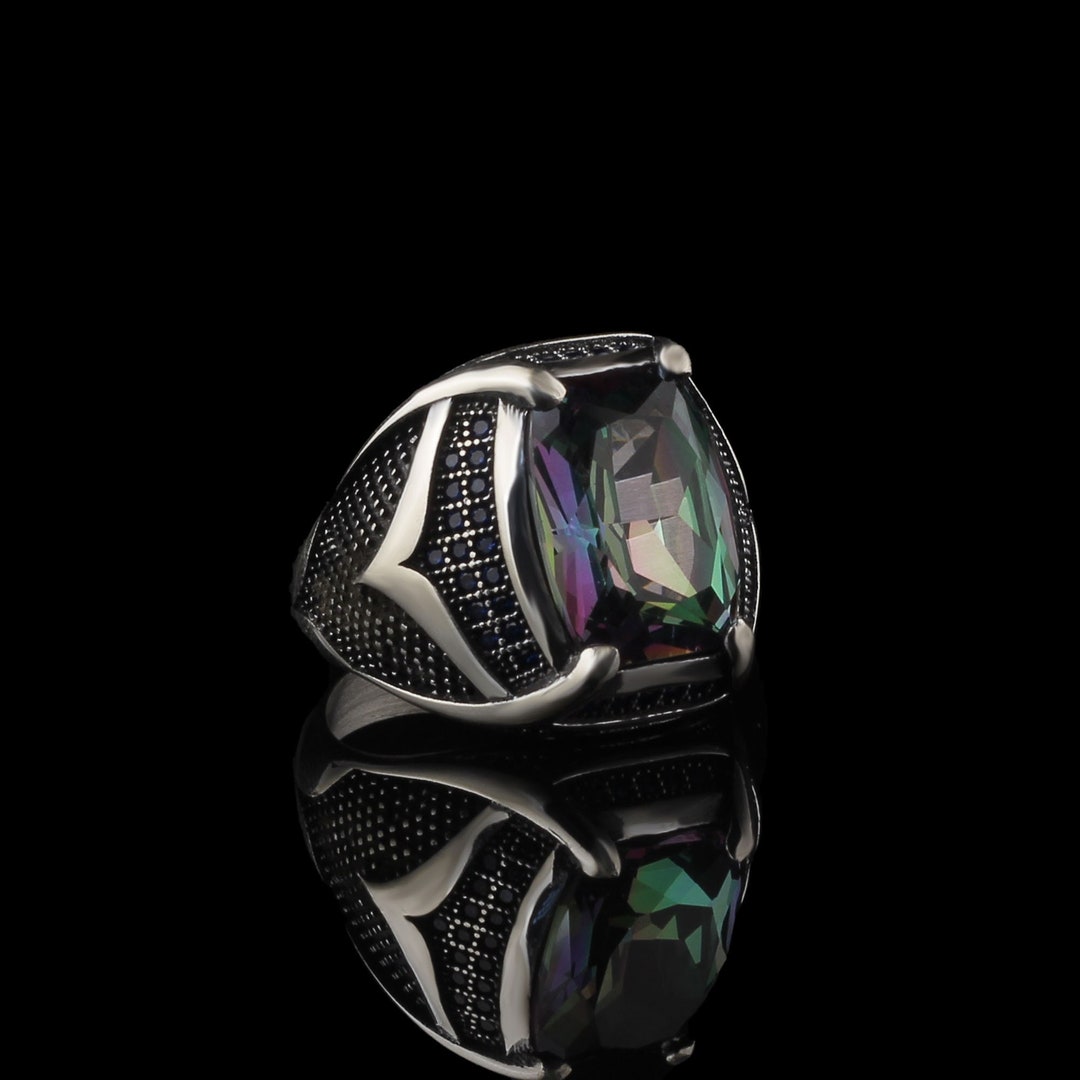 925 Sterling Silver Mens Ring With Gem Stone, Handmade Men Silver Ring ...