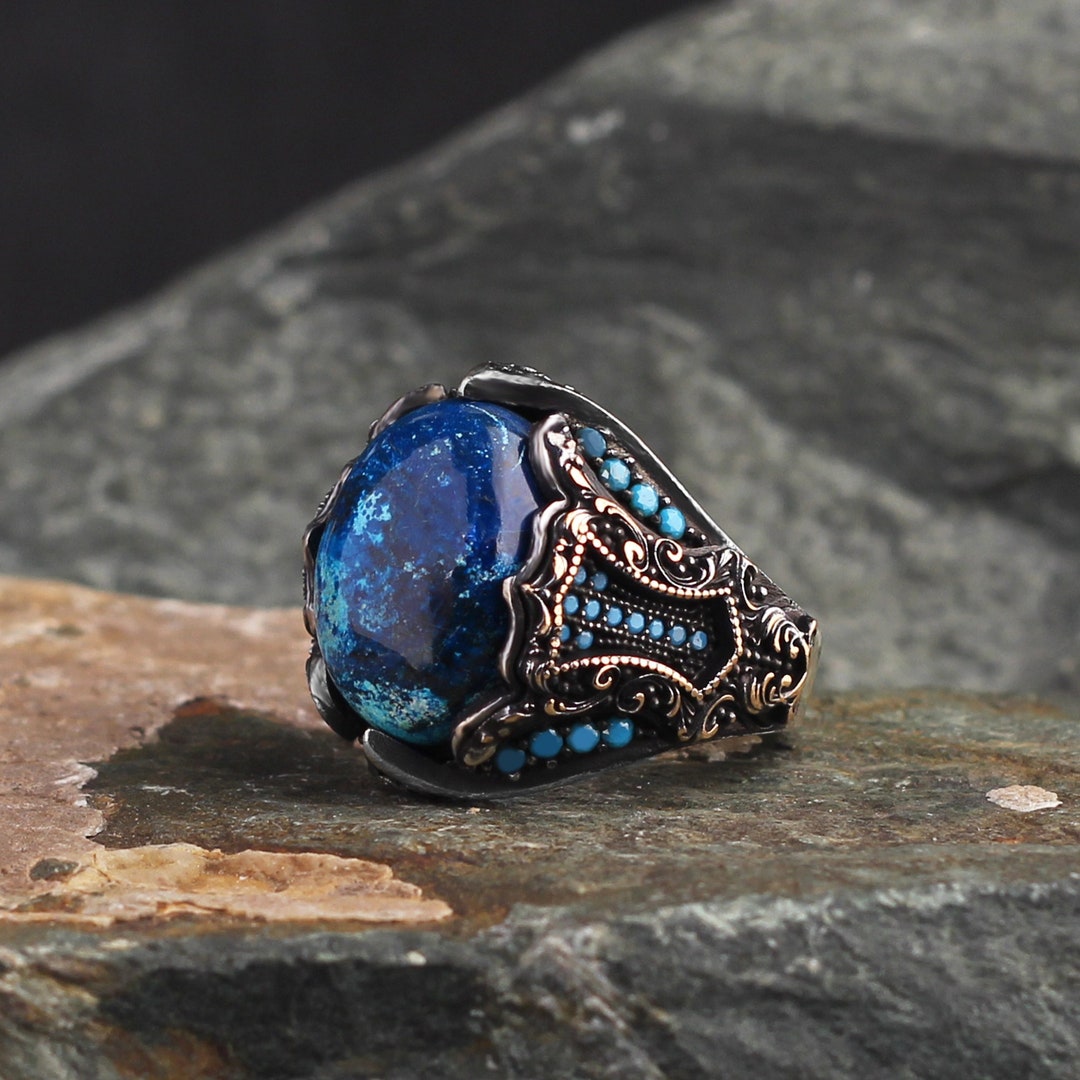 925 Sterling Silver Azurite Gemstone Ring, Men Azurite Ring, Gemstone ...