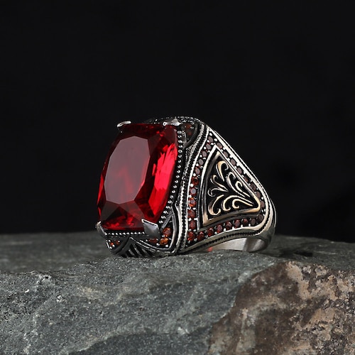 Sterling Silver Mens Ring Red Stone Ring - Etsy
