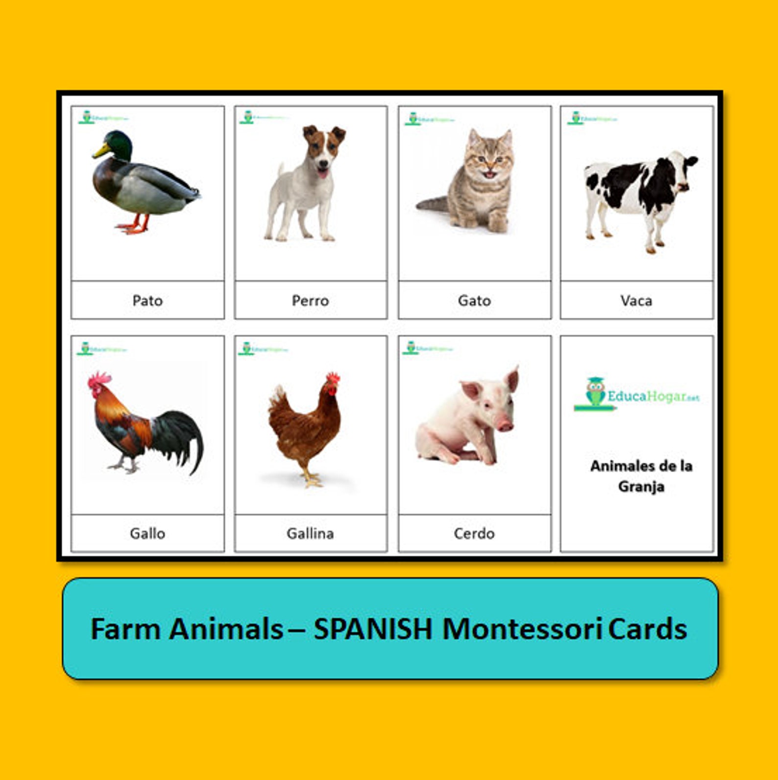 Farm Animals - 15 SPANISH Montessori Cards - Etsy