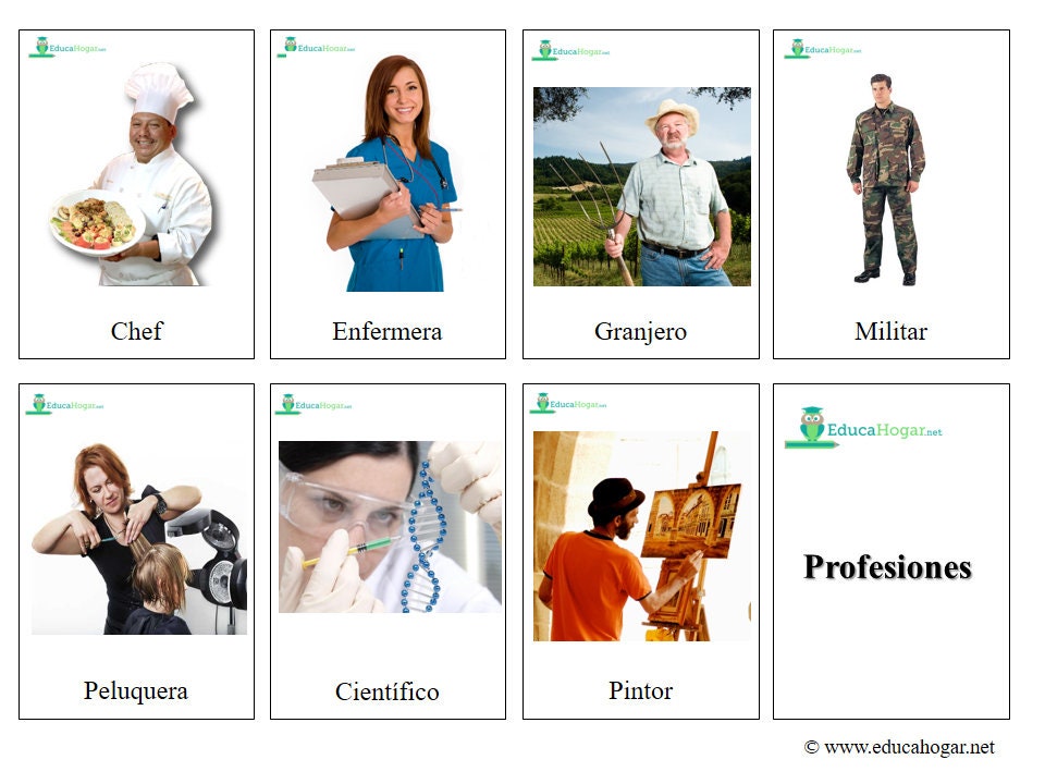 Professions - 24 SPANISH Montessori Cards - Etsy