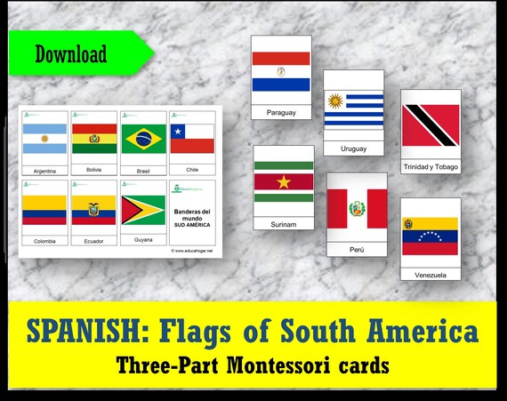 SPANISH Montessori Cards: Flags of South America - Etsy