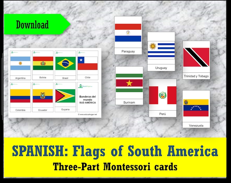 SPANISH Montessori Cards: Flags of South America - Etsy