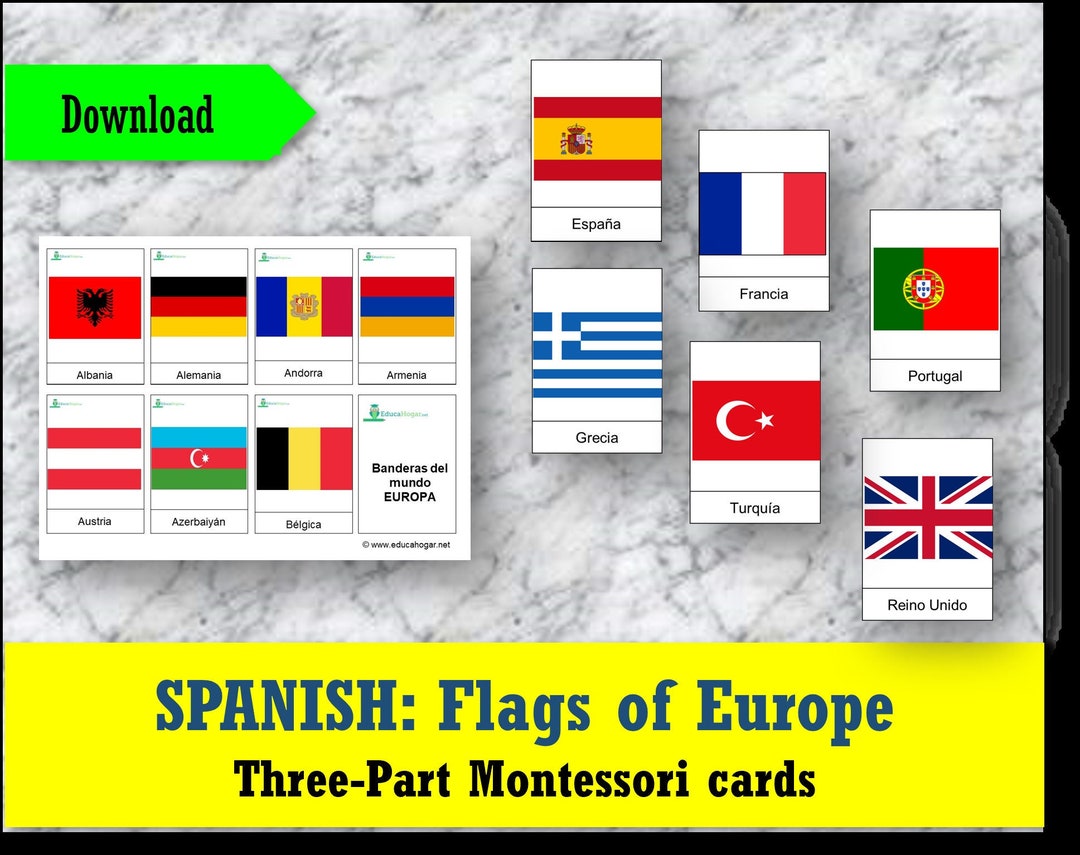 SPANISH Montessori Cards: Flags of Europe - Etsy