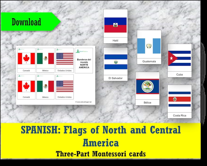 Banderas de Norte y CentroAmérica - tarjetas Montessori - Etsy México