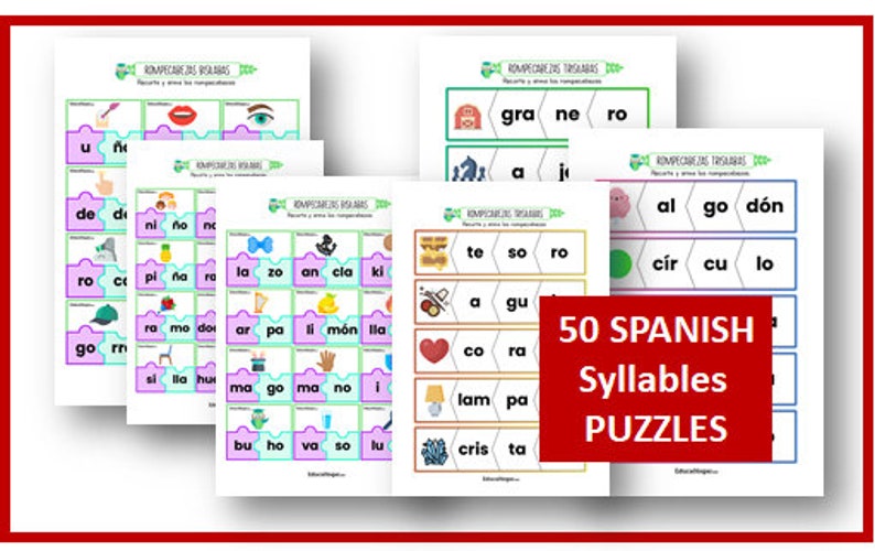 50 SPANISH Syllables Puzzle (sílabas) - Etsy