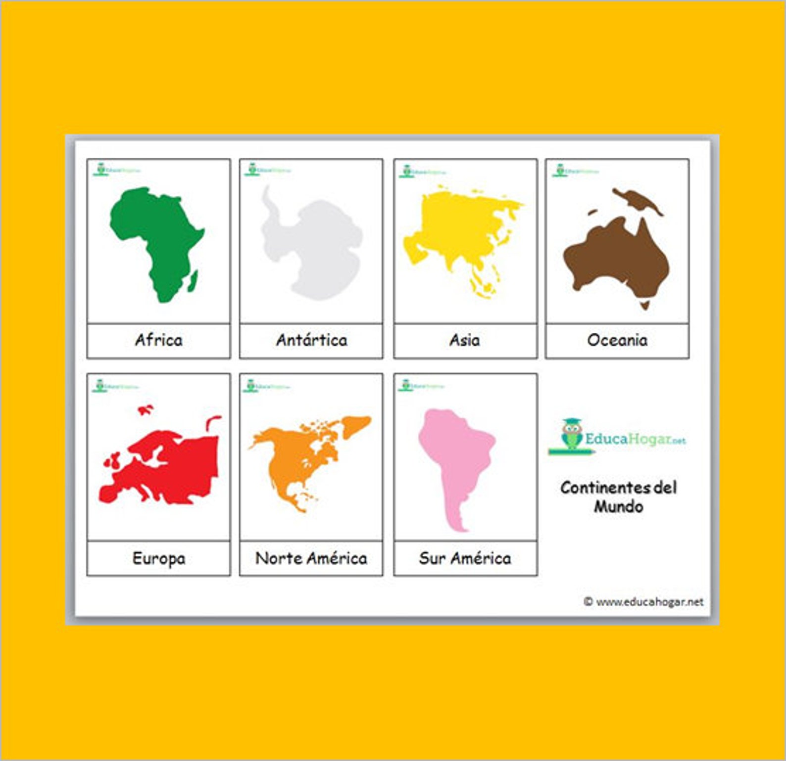 The Continents -SPANISH Montesori Cards - Etsy