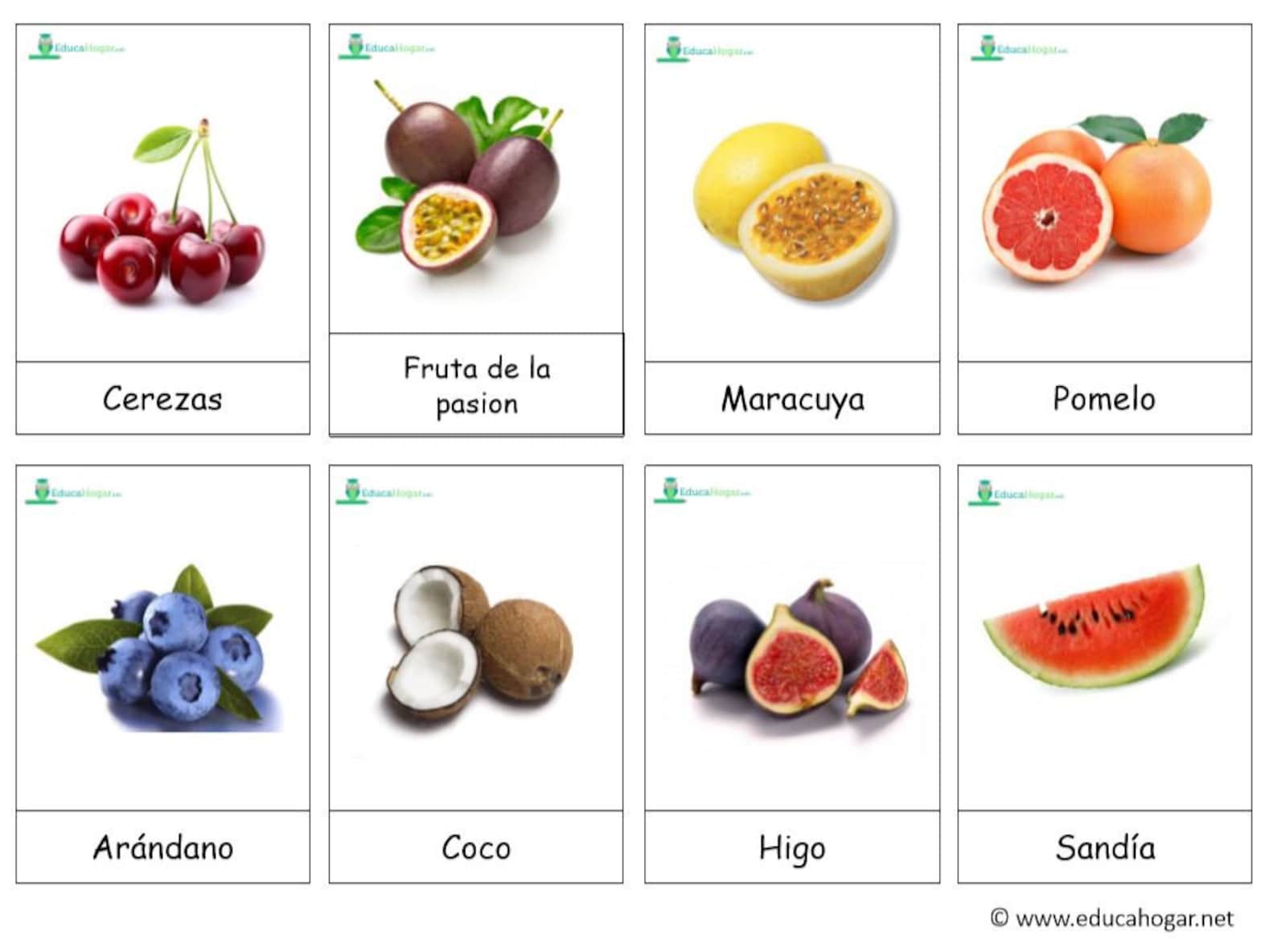 Fruits-24 SPANISH Montessori Cards - Etsy