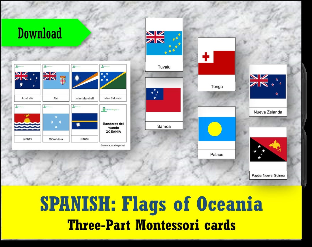 SPANISH Montessori Cards: Flags of Oceania - Etsy