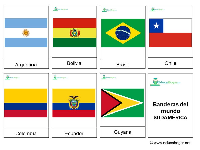 SPANISH Montessori Cards: Flags of South America - Etsy