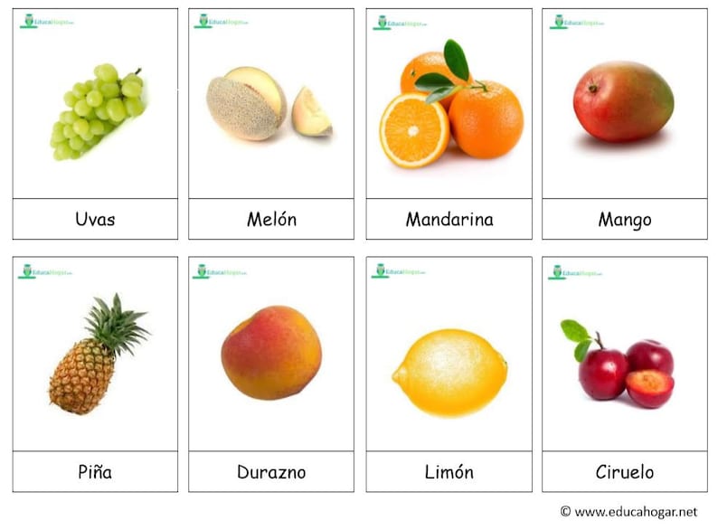 Frutas- 2' tarjetas de 3 partes Montessori - Etsy México