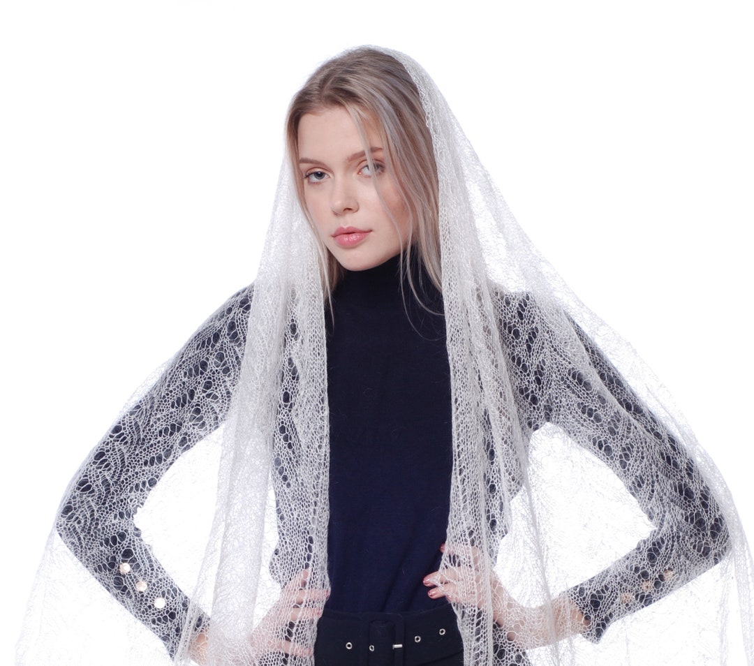 Soft Orenburg White Shawl, Оpenwork, Goat Down, Shawl, Handmade ...