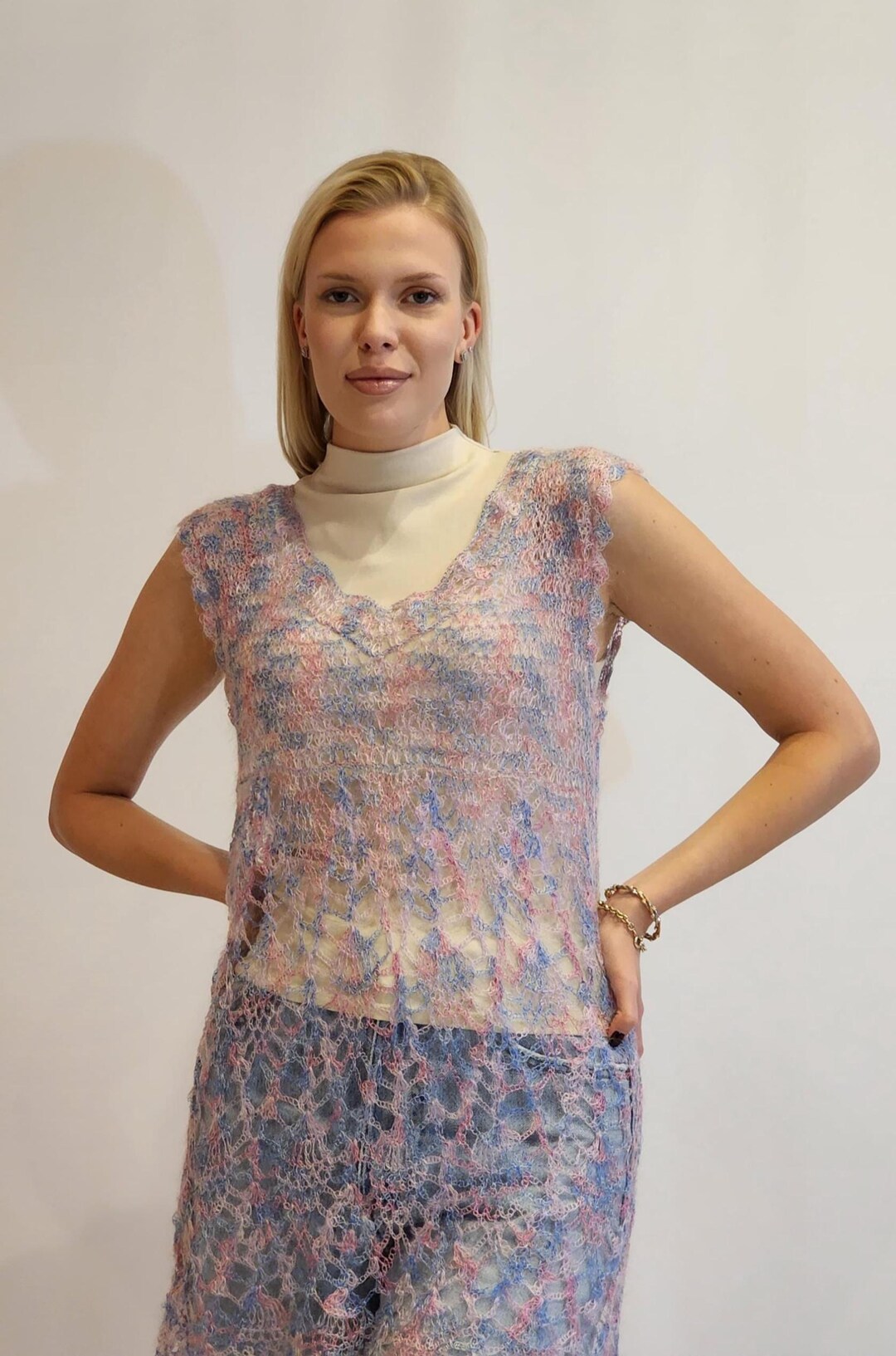 EXCLUSIVE Handmade Downy Orenburg Long Vest, Openwork, Goat Down ...
