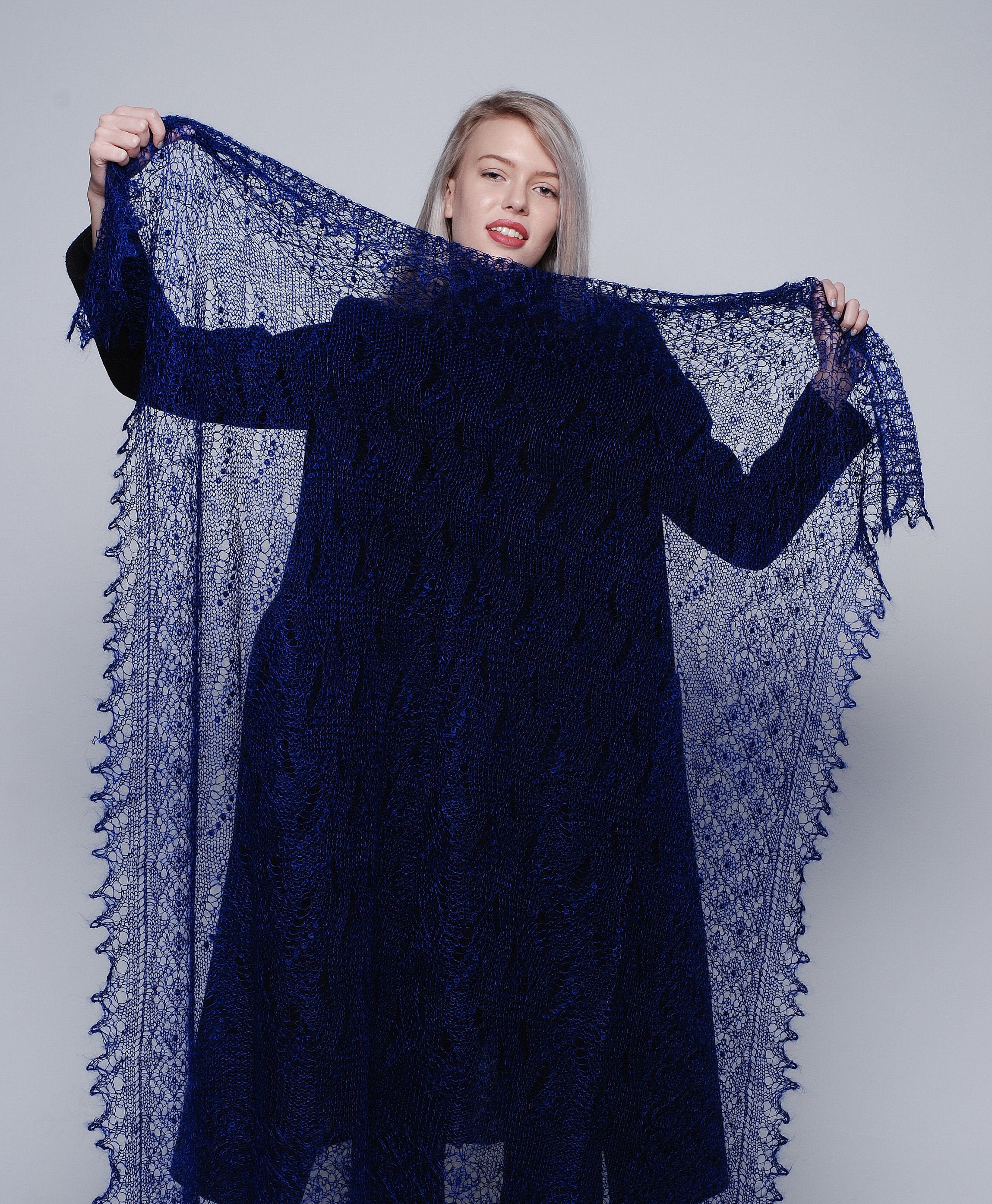 Stylish Deep Rich Cobalt Blue Shawl, Shawl, Scarf, Wrap, Cape, Goat ...