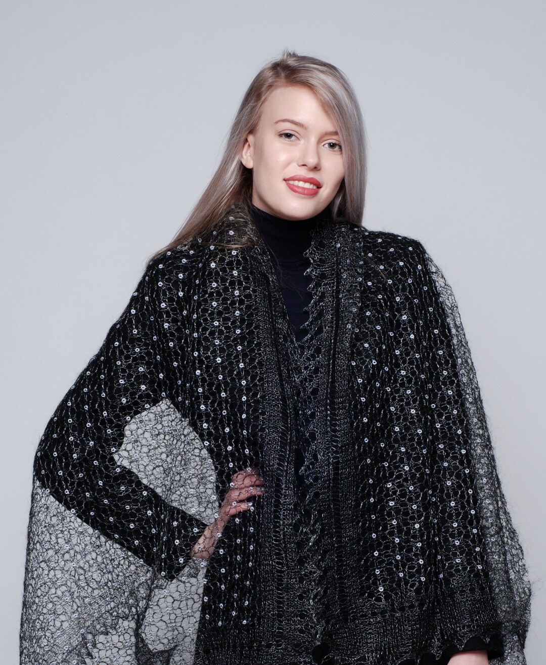 Elegant Embroidered Goat Down Shawl, Silver Lace Stole, Gift for Her - Etsy