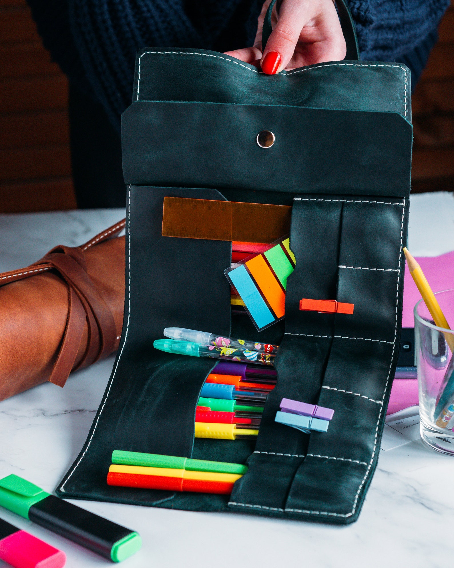 Personalized Roll up Pencil Case, Leather Pen Roll, Anniversary Gift ...