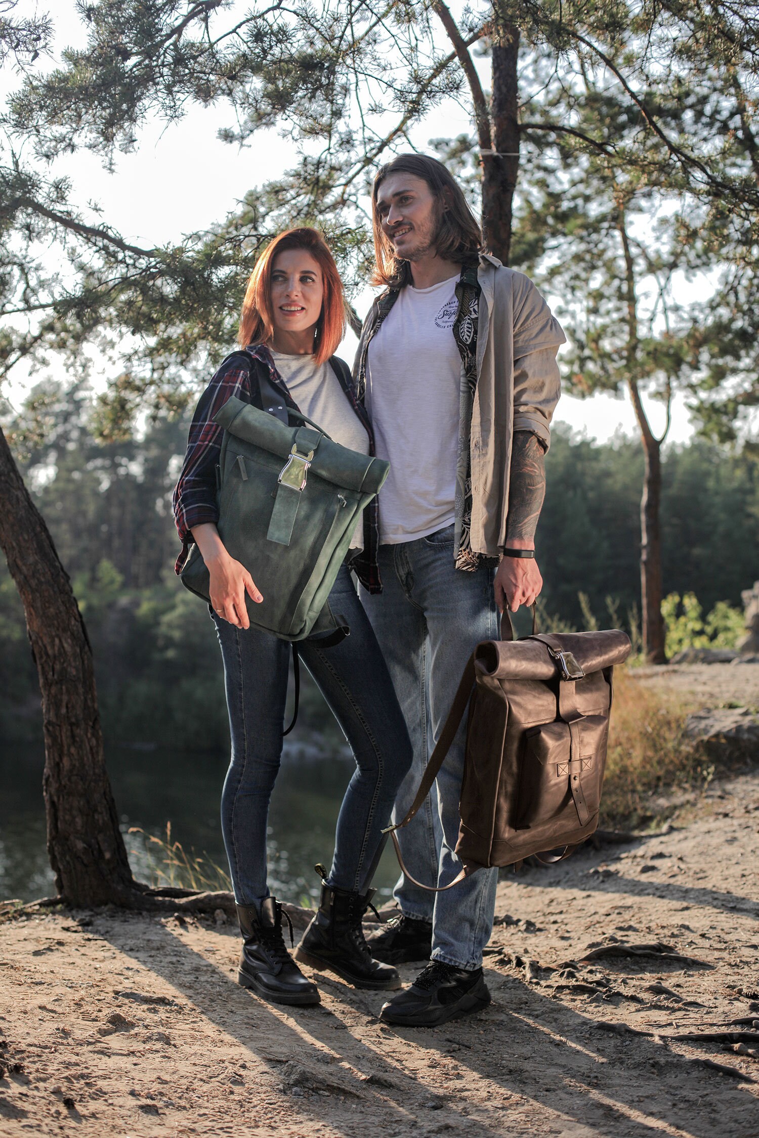 Leather Backpack Man TWILL LINING ' Roll Top Backpack Men - Etsy