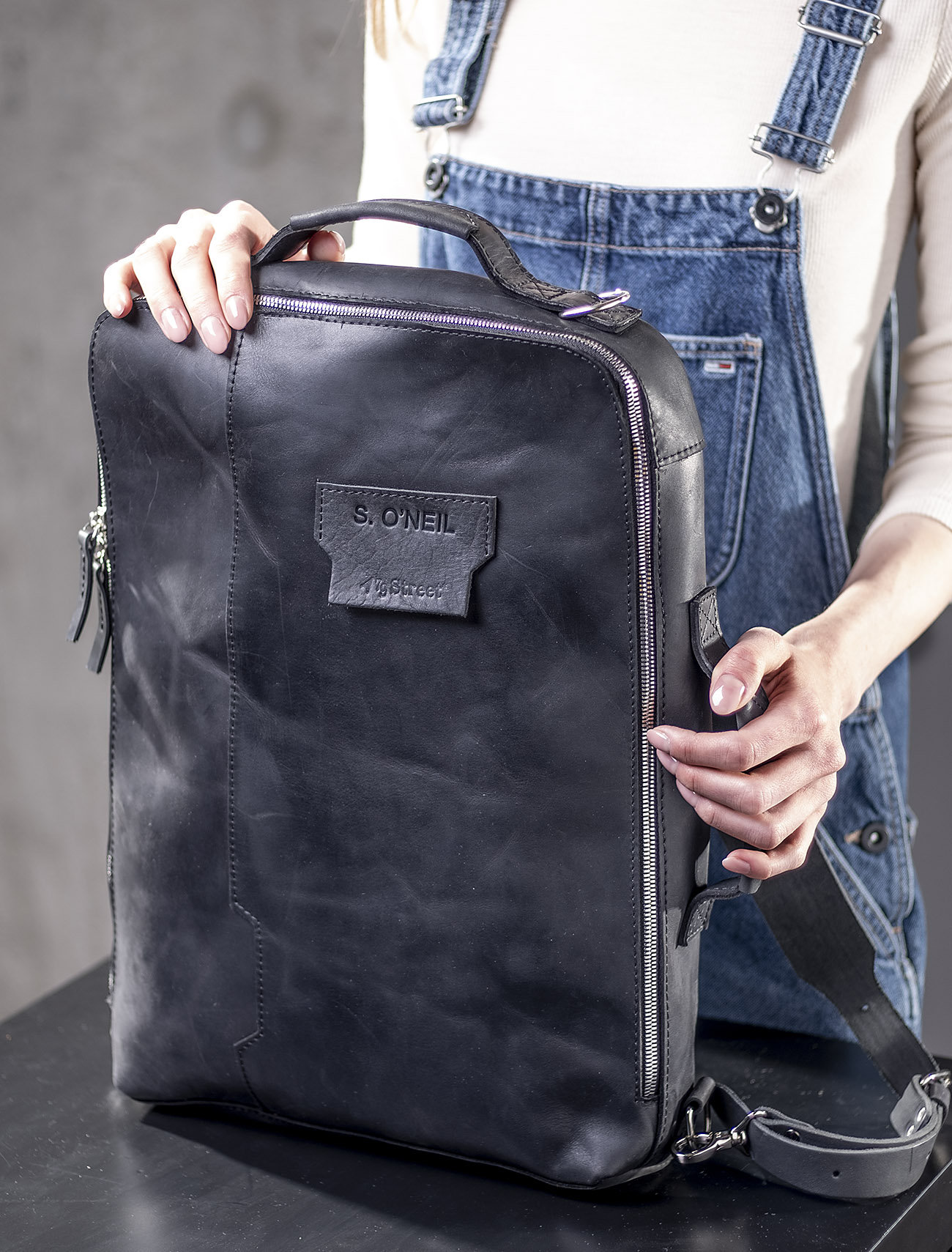 Leather Laptop Backpack Women, Leather Shoulder Bag, Black Leather ...