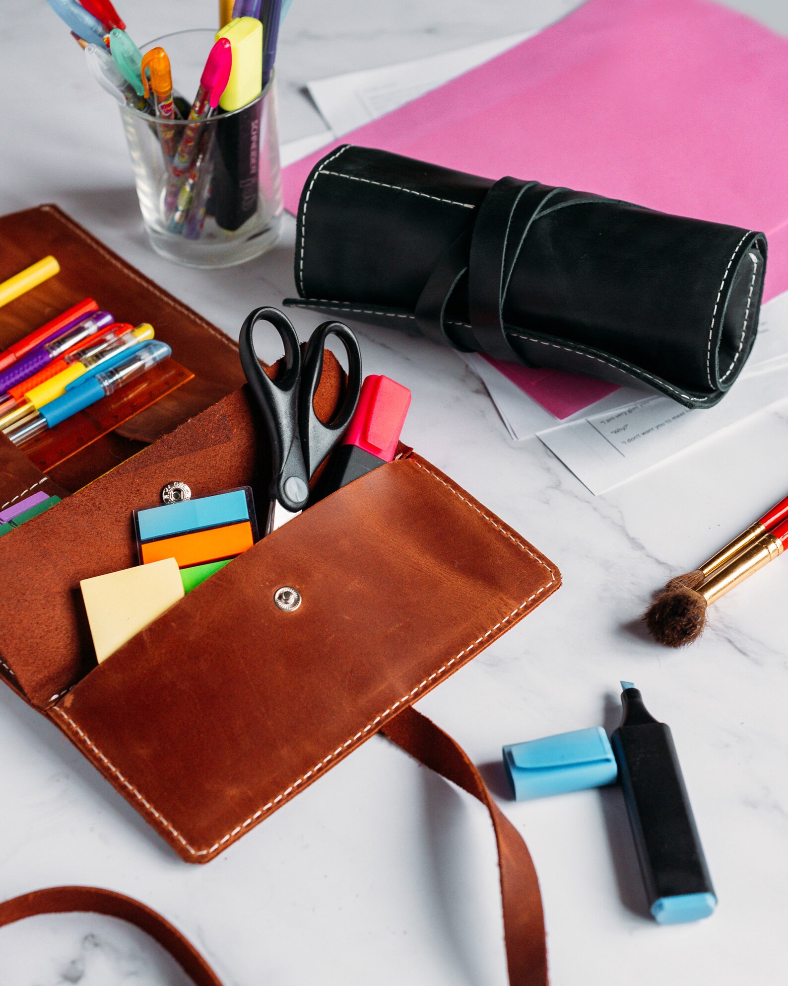 Personalized Roll up Pencil Case, Leather Pen Roll, Anniversary Gift ...