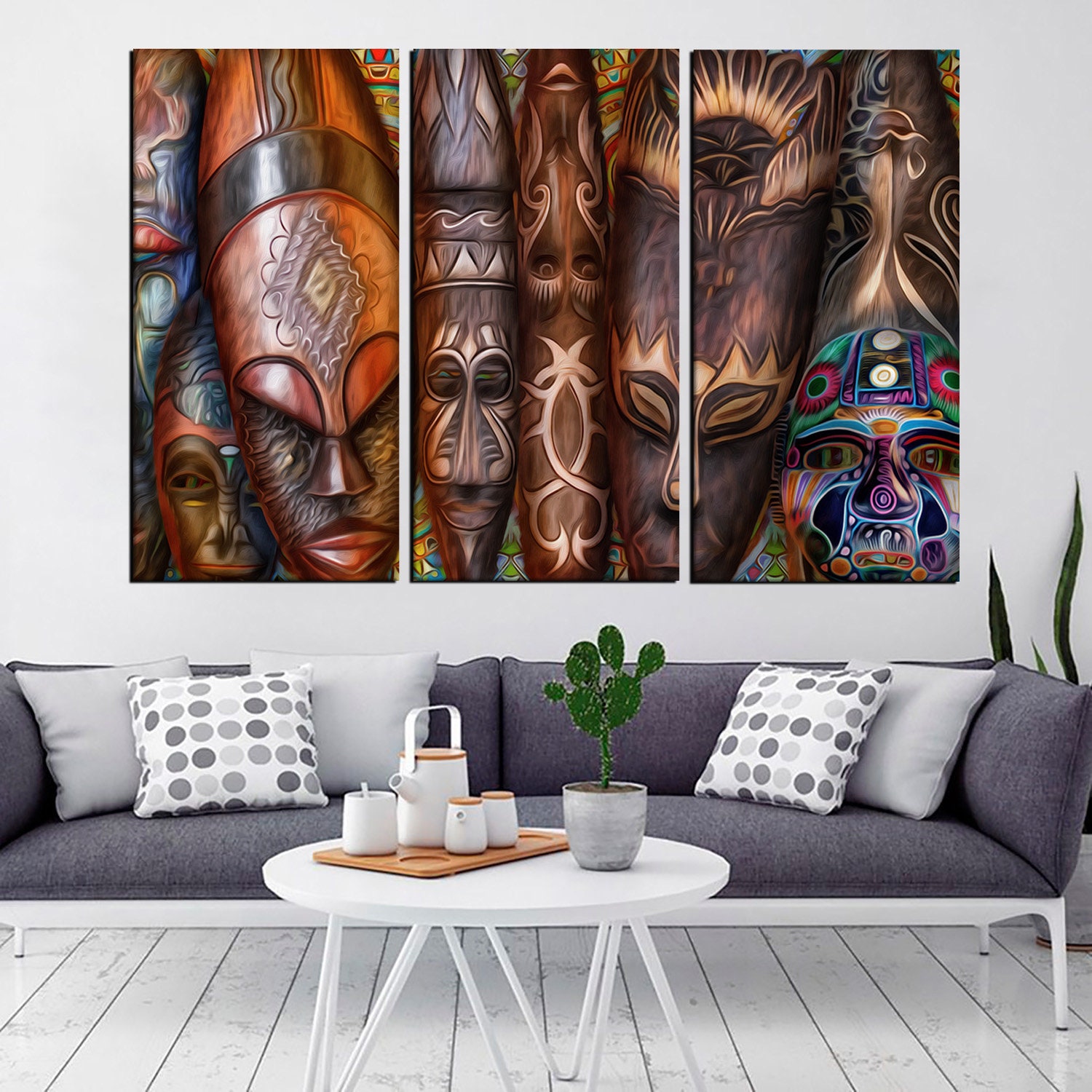African Masks Modern Art Maasai Stretched Canvas Print | Etsy