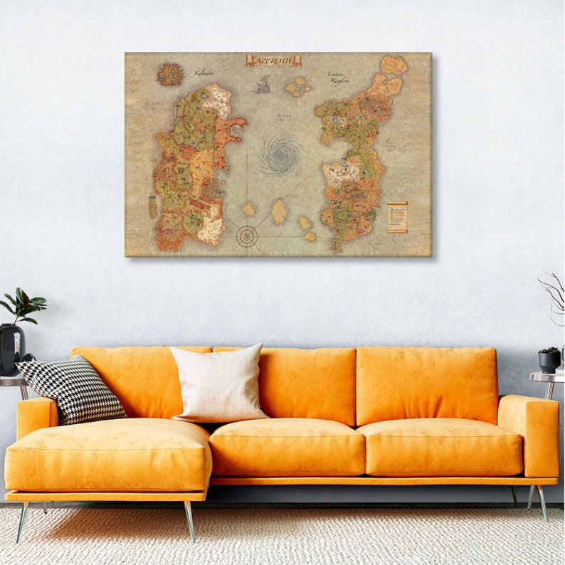 Wow Map Canvas Print, Classic Map of Azeroth, Detailed Map Wall Art ...