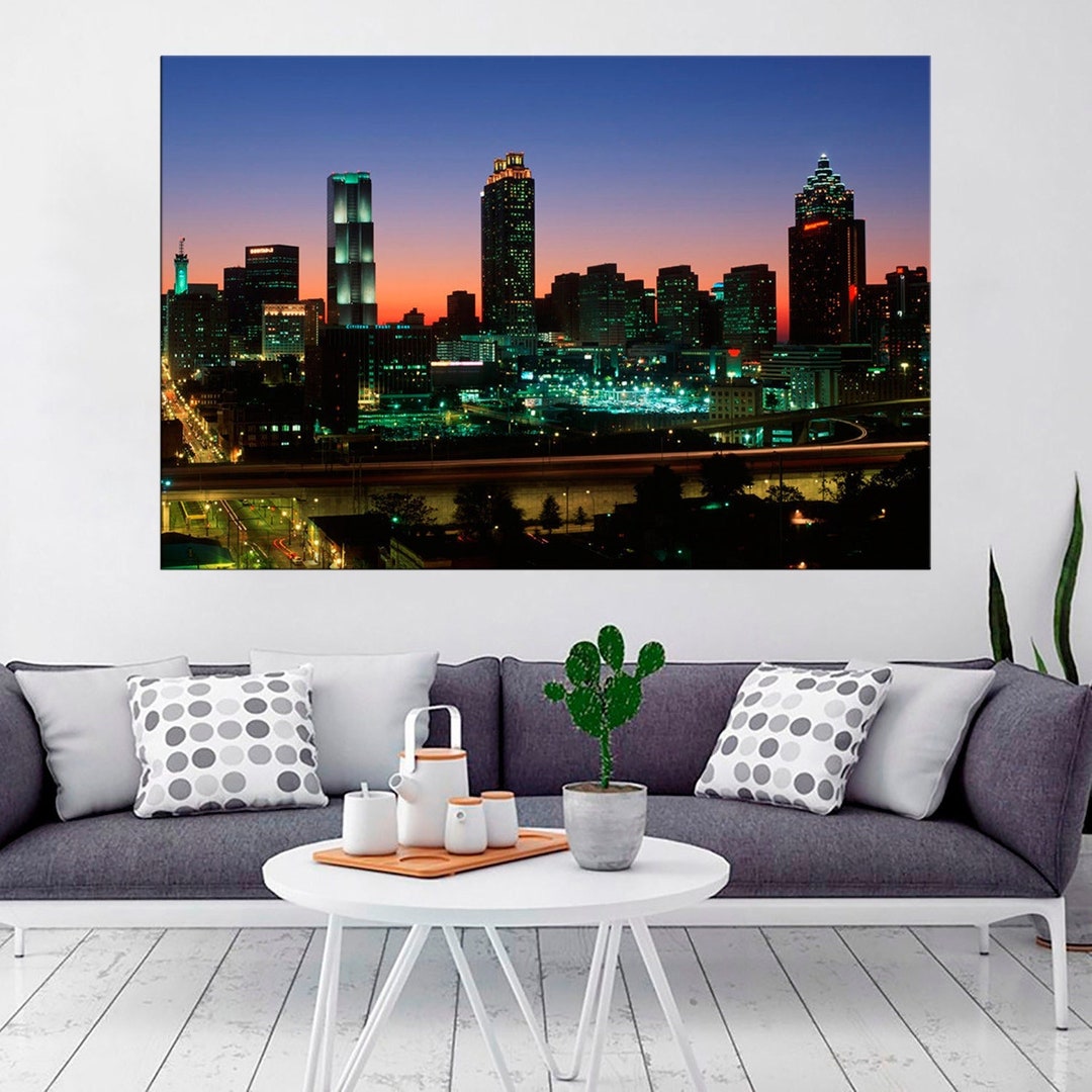 Atlanta Skyline, Large Art Canvas Print, Beautiful Light Buildings ...