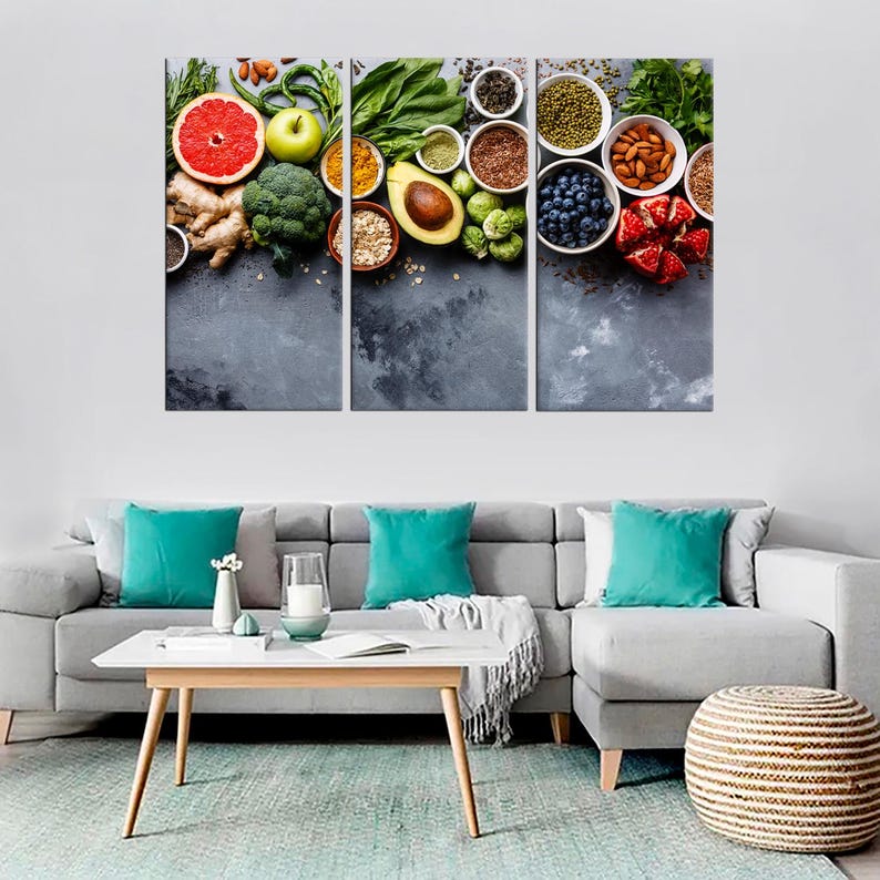 Healthy Food Wall Art Decor, Fruit Vegetable, Seeds Large Canvas Print ...