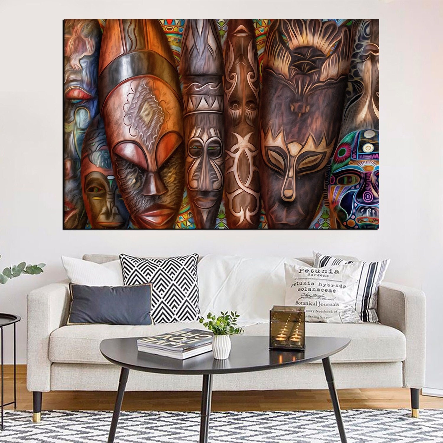 African Masks Modern Art Maasai Stretched Canvas Print | Etsy