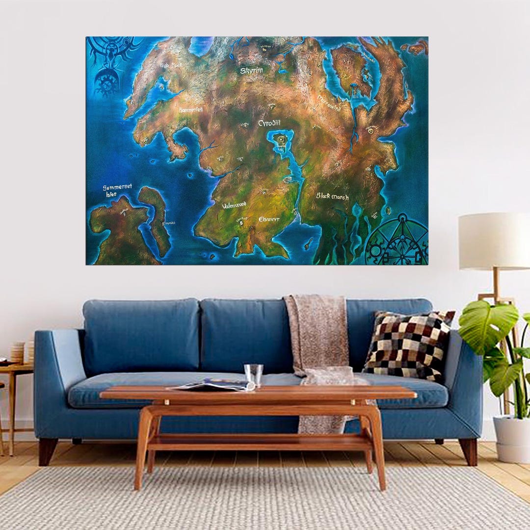 Tamriel Map Canvas Poster for Room Decor, Elder Scrolls Map Wall Art ...