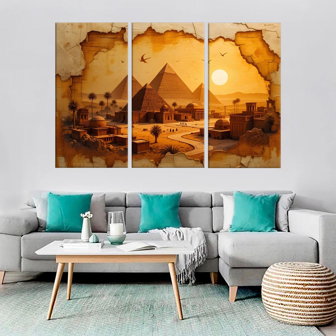 Egyptian Pyramids Wall Art, Egyptian Art, Large Canvas Print, Style ...