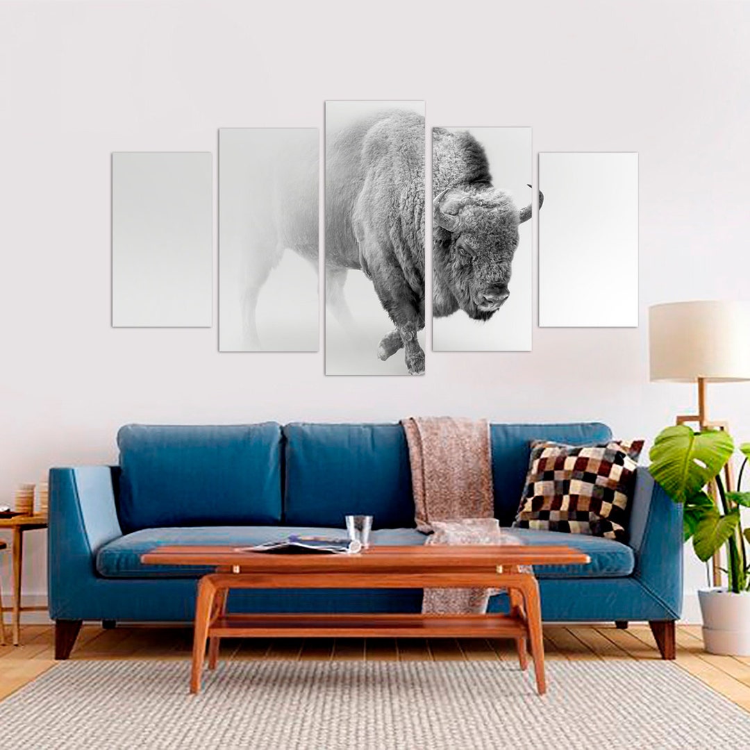 Bison Large Wall Art, Black White Buffalo Framed Canvas Print, American ...