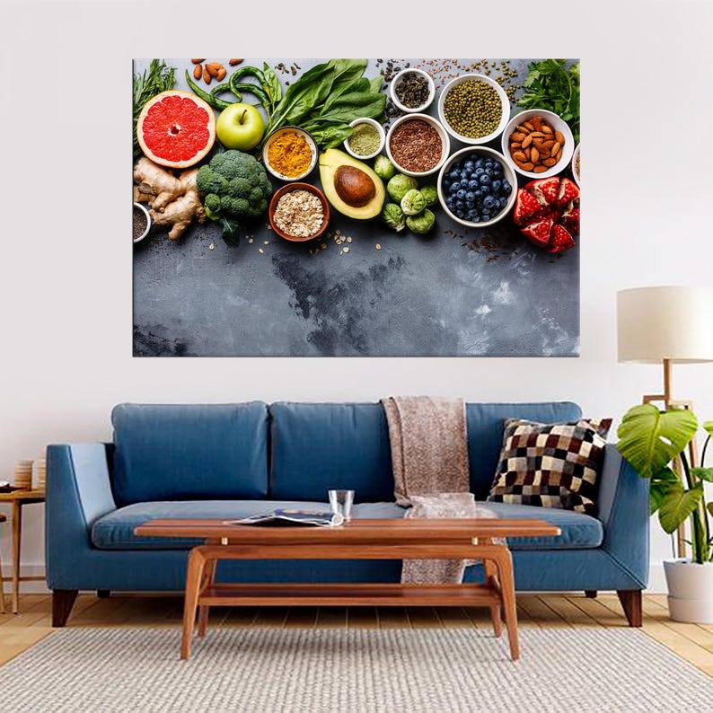 Healthy Food Wall Art Decor, Fruit Vegetable, Seeds Large Canvas Print ...