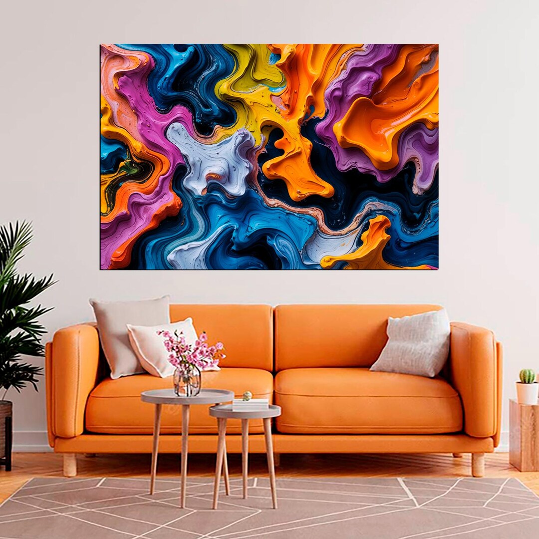 Abstract Liquid Vibrant Color Large Wall Art, Marble Motion Canvas ...