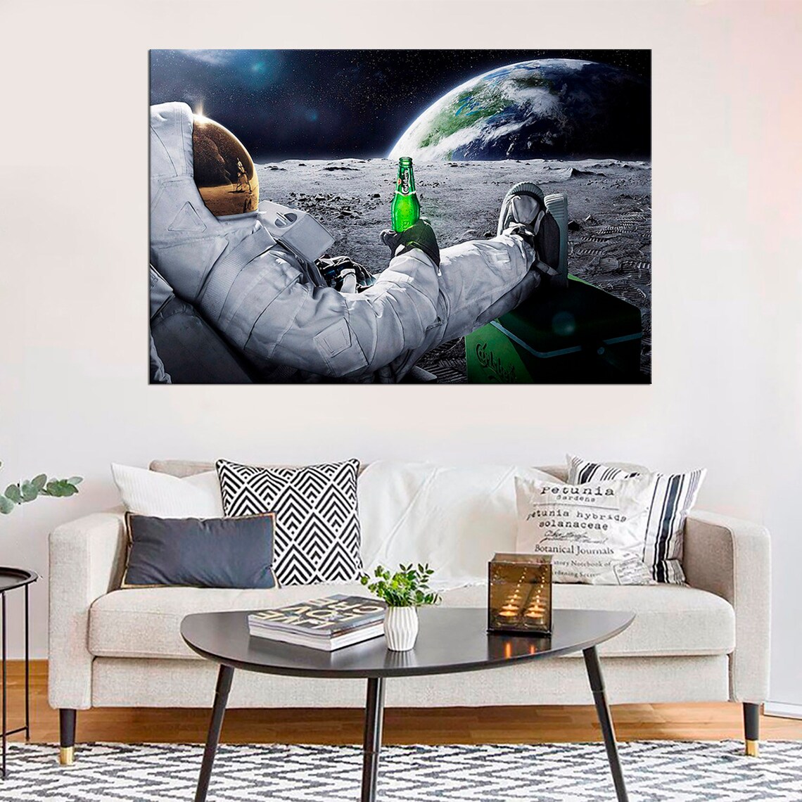 Astronaut Drinking Beer Canvas Print Moon Space Wall Art Decor | Etsy