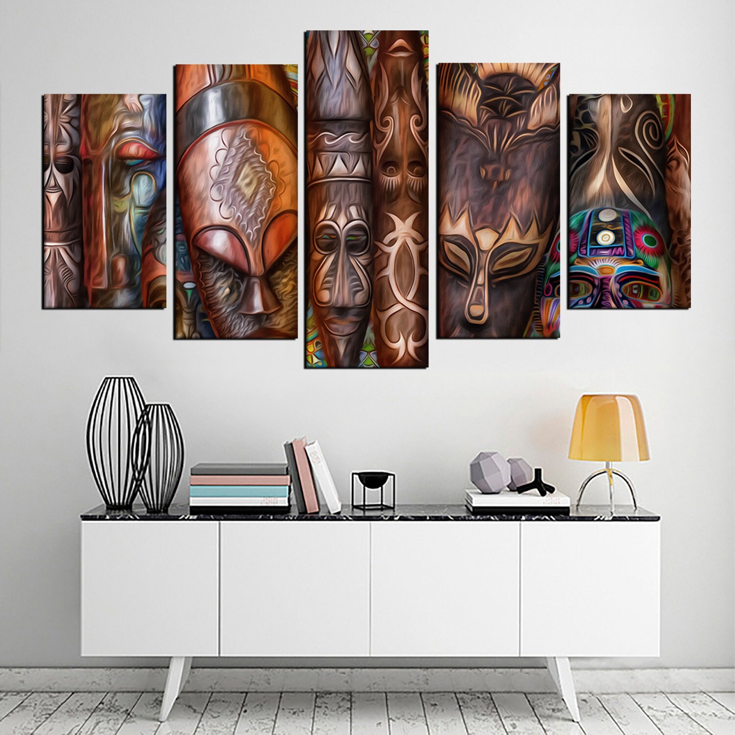 African Masks Modern Art Maasai Stretched Canvas Print | Etsy