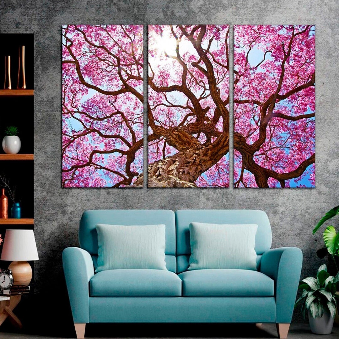 Blooming Tree Wall Art, Forest Wall Decor, Pink Flower Tree Decor for ...
