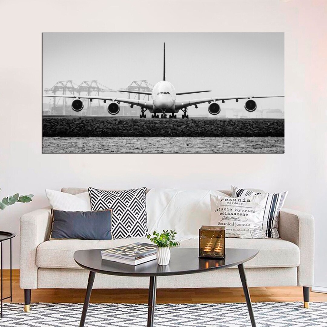 Aircraft Print on Canvas, Airbus A380 Jet Airliner Wall Art, Aviation ...