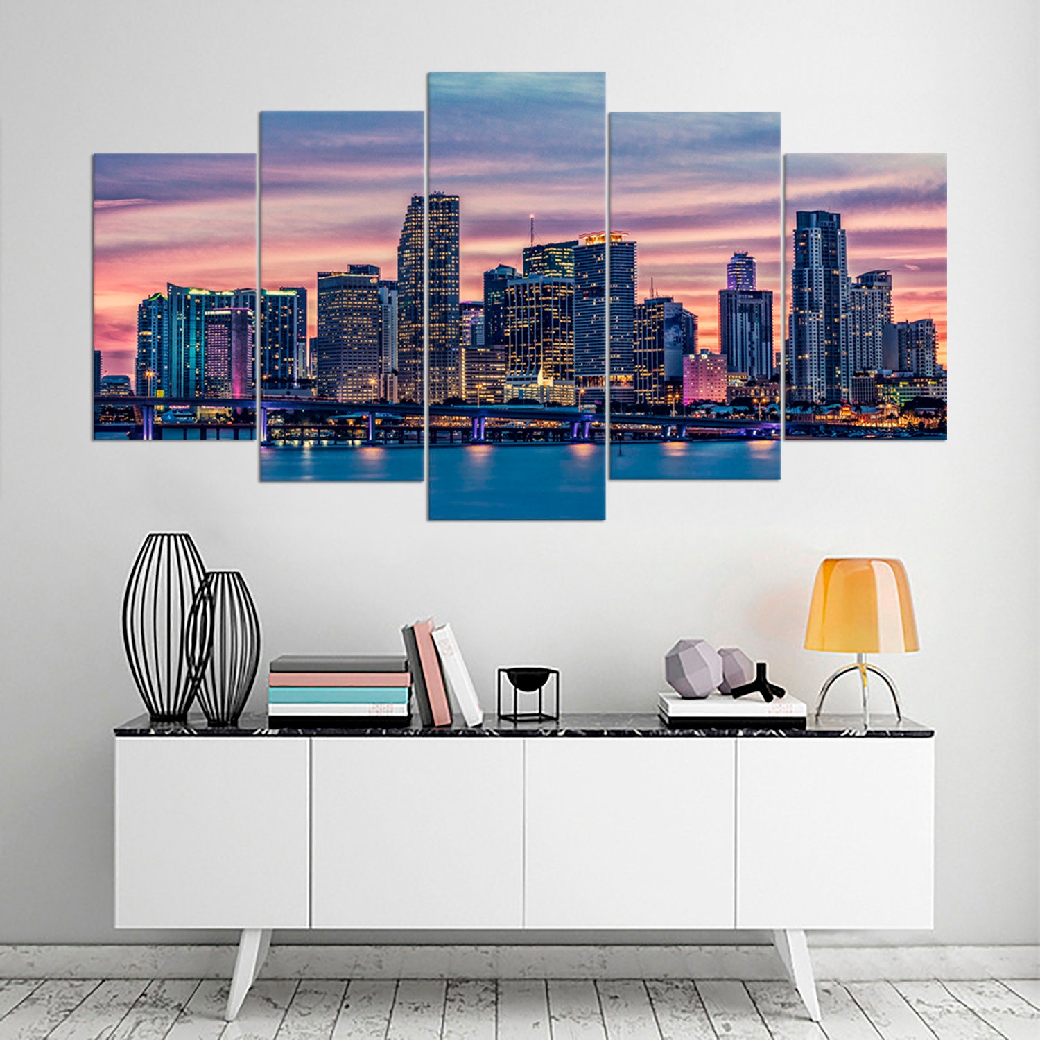 Miami Cityscape Canvas Set Panoramic City of Miami Picture - Etsy