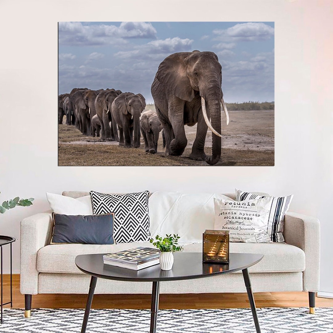 Big Elephants Framed Wall Art, African Elephant Cool Canvas Print, Wild ...