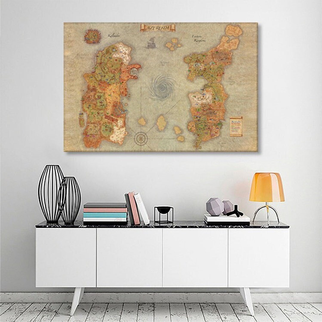 Wow Map Canvas Print, Classic Map of Azeroth, Detailed Map Wall Art ...