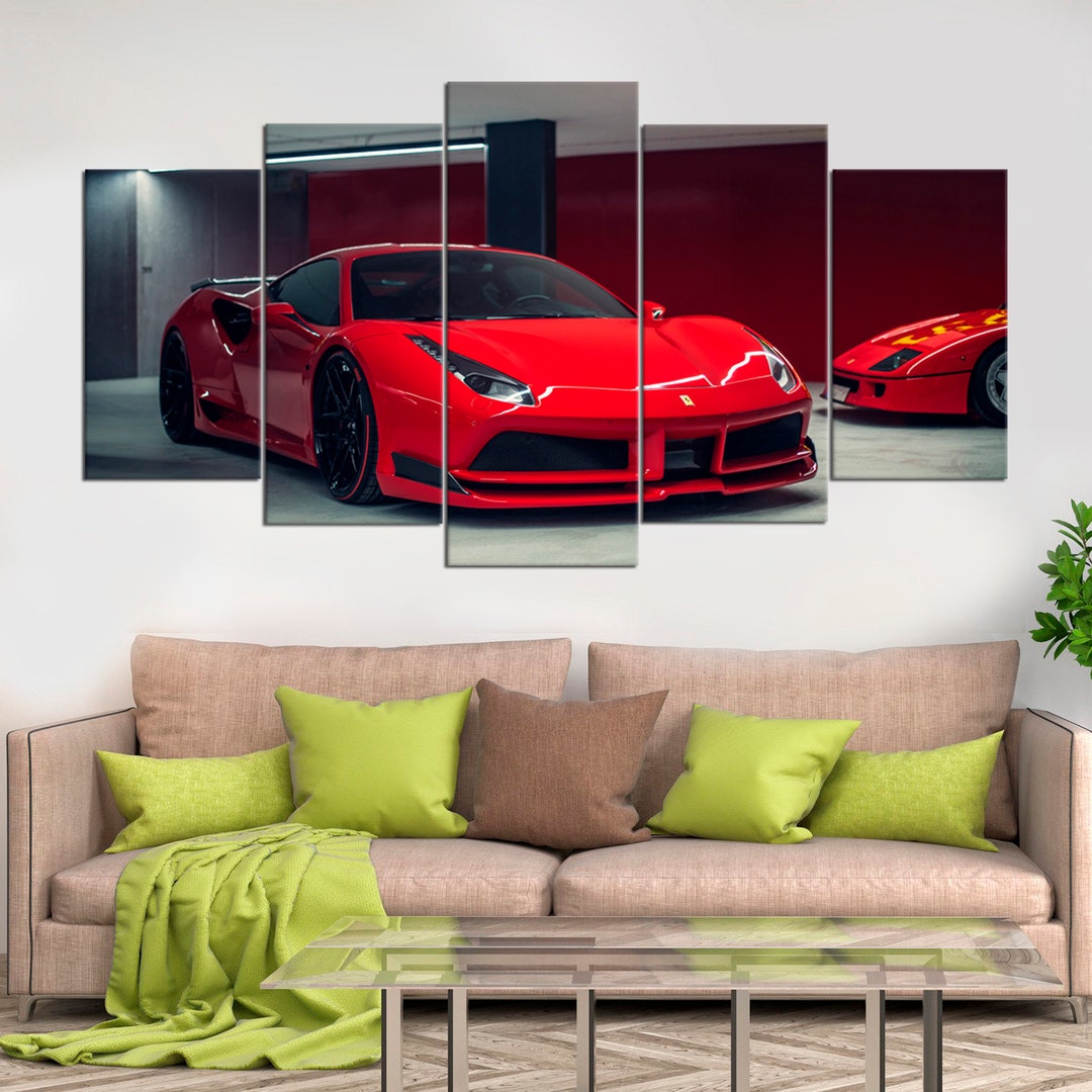 Red Car Canvas Print Set Ferrari Sports Car Canvas Print Automotive ...