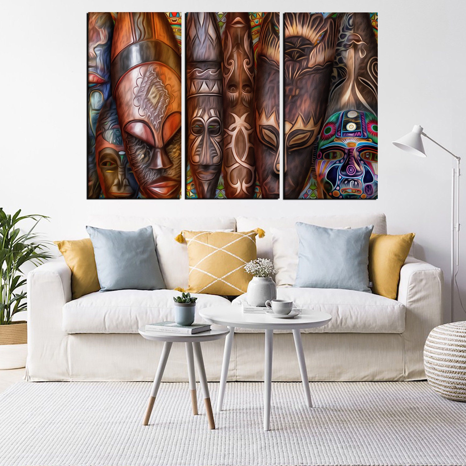 African Masks Modern Art Maasai Stretched Canvas Print | Etsy