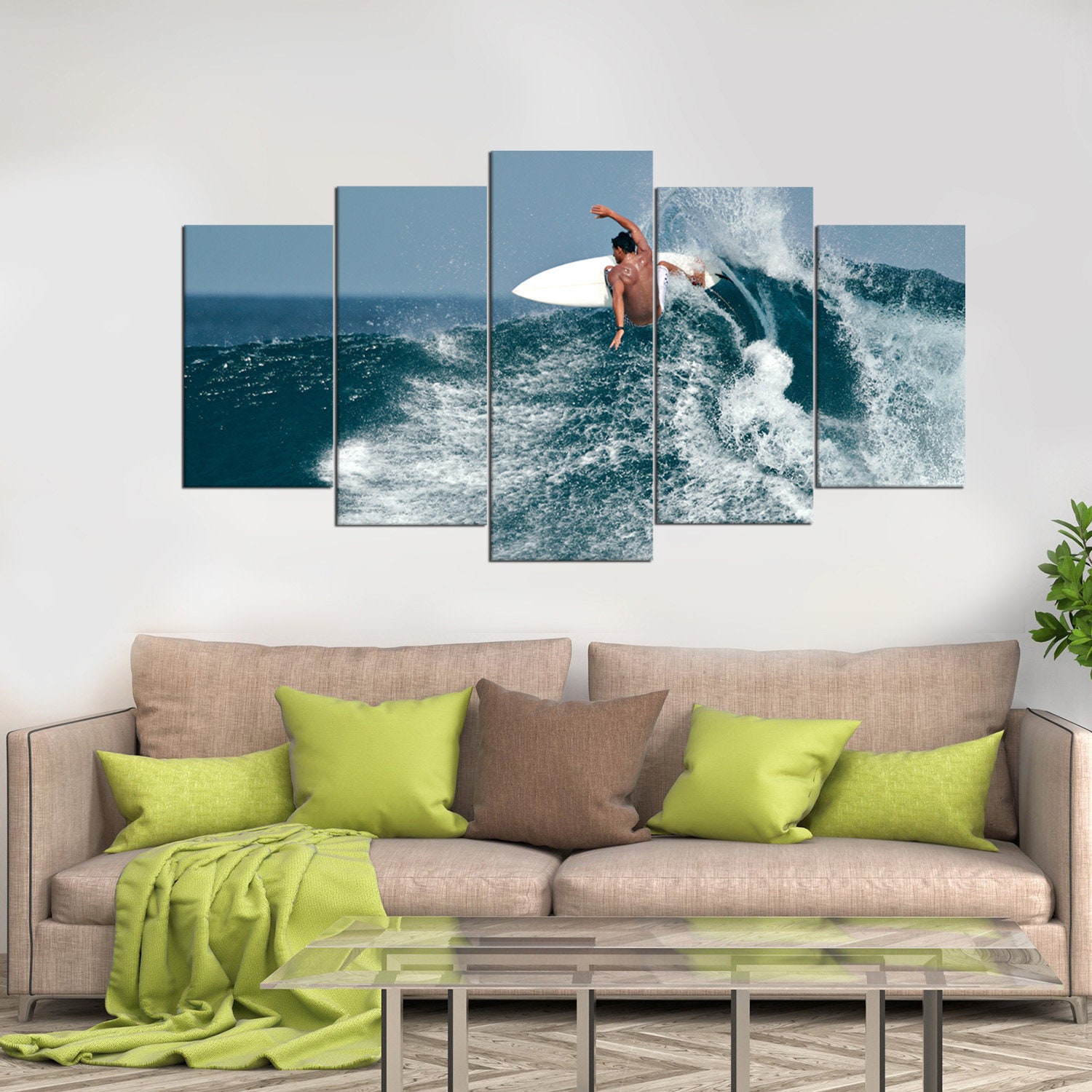 Big Wave Surfing Wall Decor Surfer with Surf board Modern | Etsy