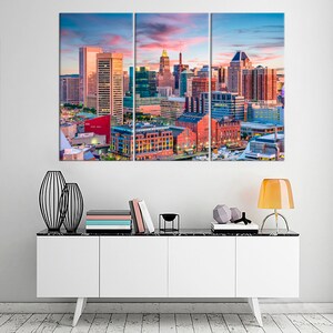 Baltimore Maryland Framed Canvas Print Set, Baltimore Contemporary Wall ...