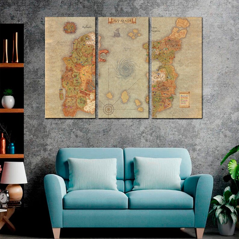 Wow Map Canvas Print, Classic Map of Azeroth, Detailed Map Wall Art ...